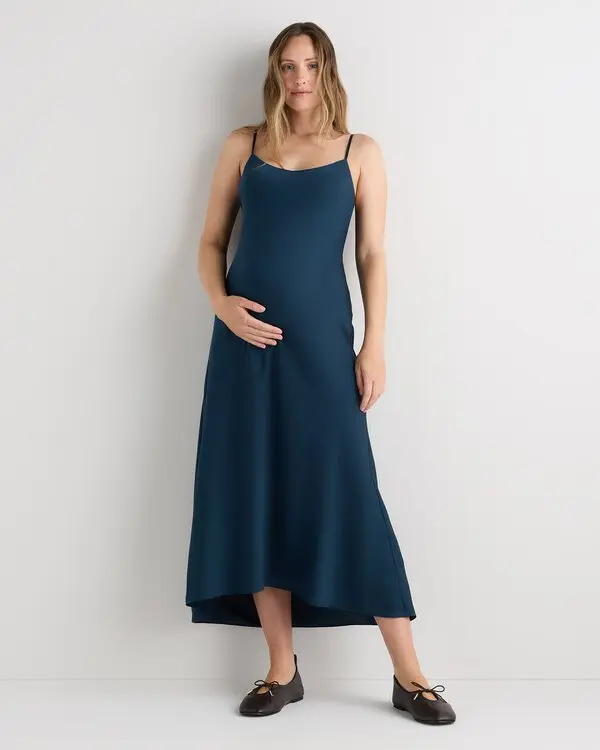 Quince Washable Stretch Silk Maternity Slip Dress - Stratus Blue