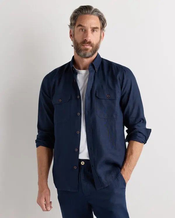 Quince 100% European Linen Utility Shirt - Deep Navy