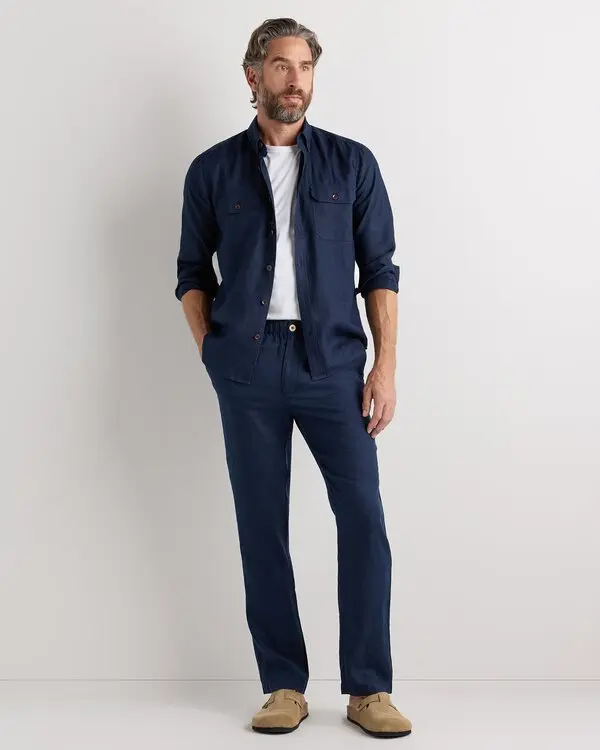 Quince 100% European Linen Utility Shirt - Deep Navy