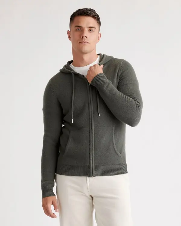 Quince Cashmere Full-zip Hoodie - Moss