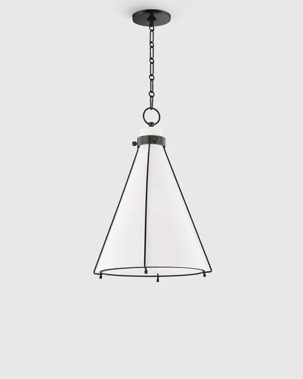 Quince Iron And Opal Glass Conical Pendant Light - Black