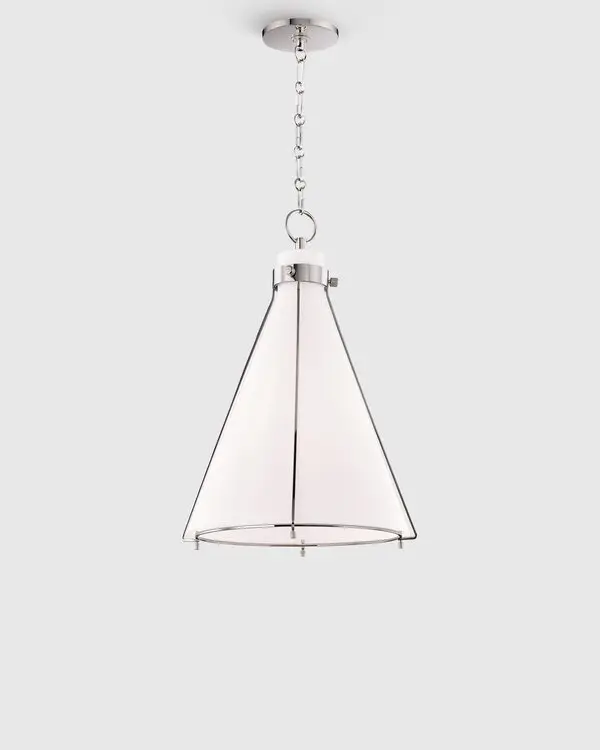 Quince Iron And Opal Glass Conical Pendant Light - Polished Nickel