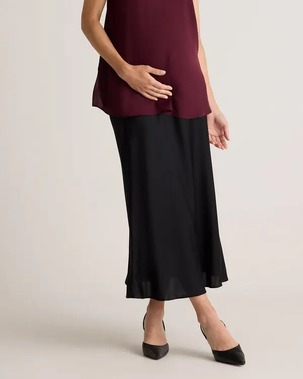 Quince Washable Stretch Silk Maternity Skirt - Black
