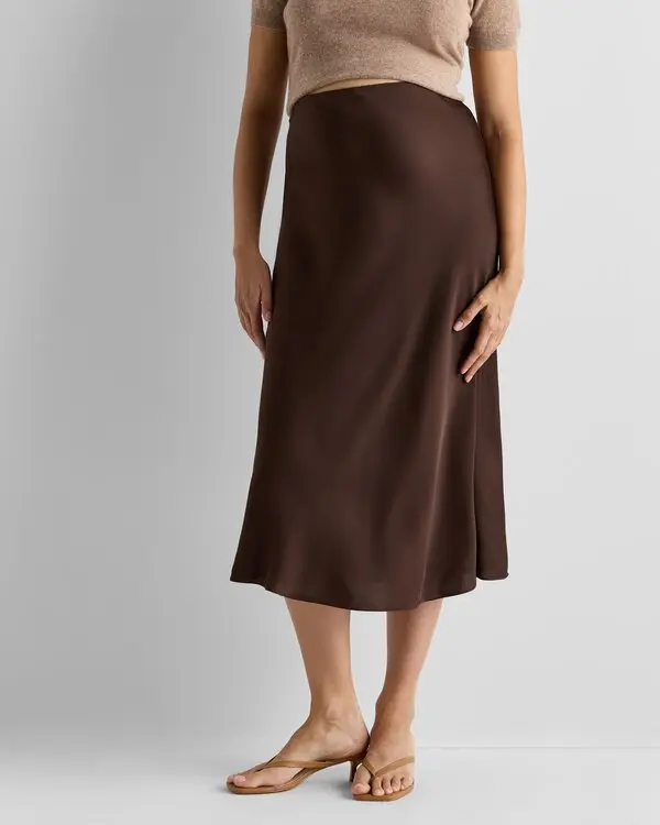 Quince Washable Stretch Silk Maternity Skirt - Hot Fudge