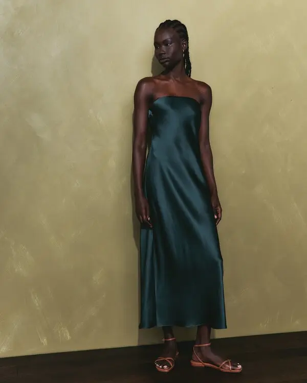 Quince Strapless Midi Dress - Forest Green