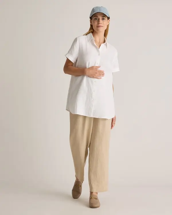 Quince 100% European Linen Maternity Camp Shirt - White