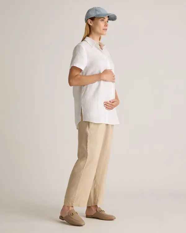 Quince 100% European Linen Maternity Camp Shirt - White