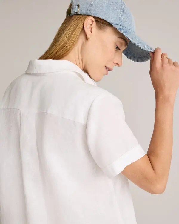 Quince 100% European Linen Maternity Camp Shirt - White