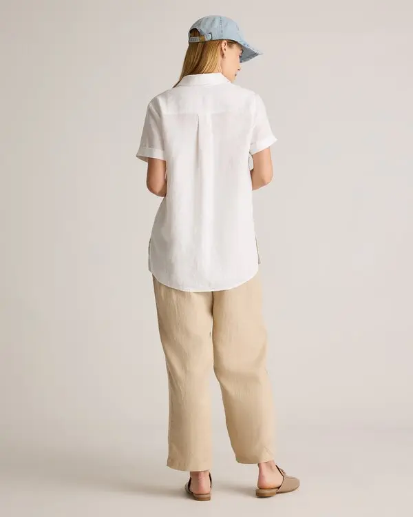 Quince 100% European Linen Maternity Camp Shirt - White