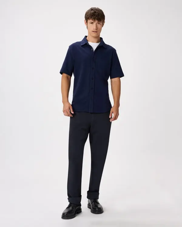 Quince Slub Short Sleeve Button Up Shirt - Deep Navy