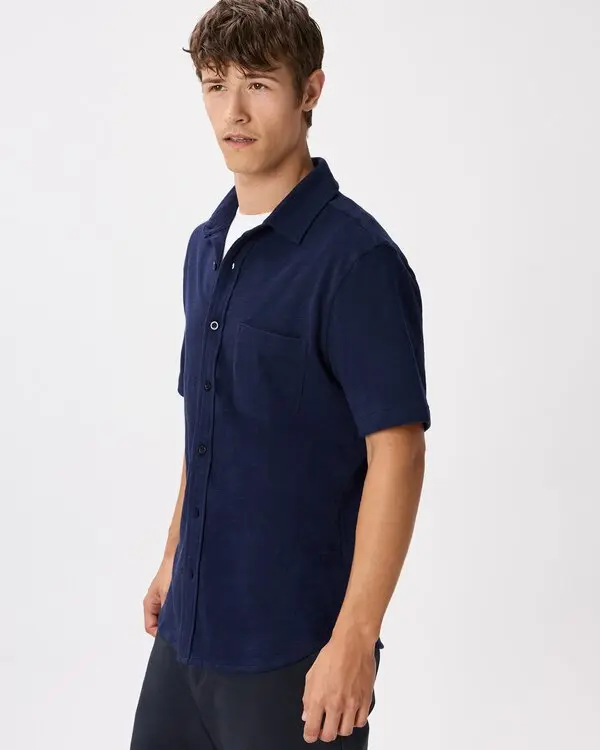 Quince Slub Short Sleeve Button Up Shirt - Deep Navy