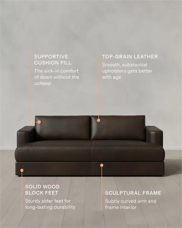 Quince Sierra Curved Arm Leather Sofa - Smoke