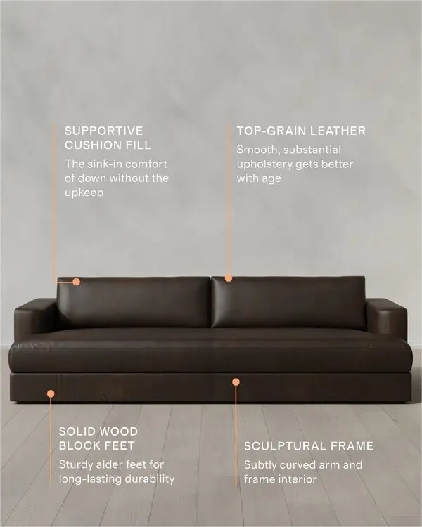 Quince Sierra Curved Arm Leather Sofa - Smoke