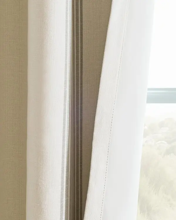 Quince Coastal Stripe Linen Cotton True Blackout Curtain Single Panel - Ivory/sage Green