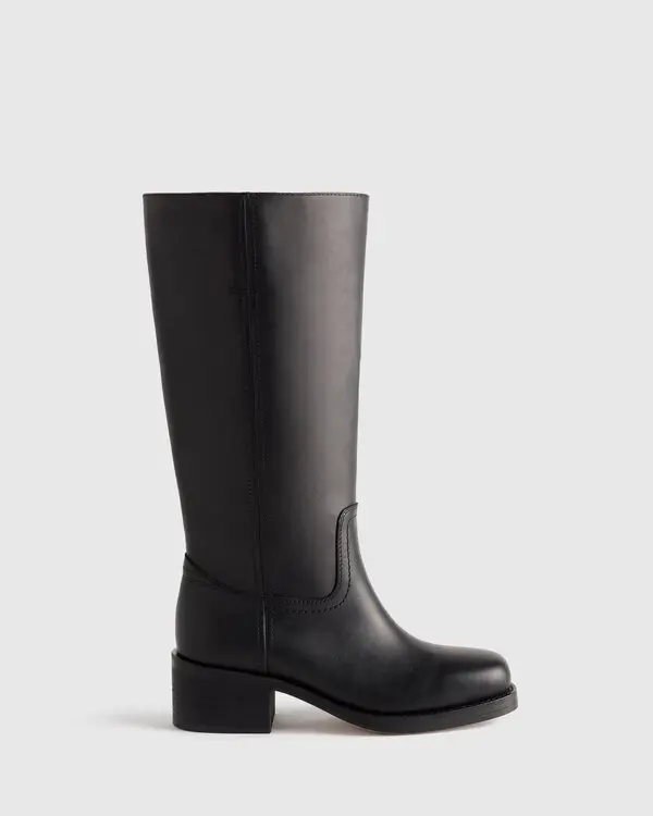 Quince Italian Leather Knee-high Block Heel Boots - Black