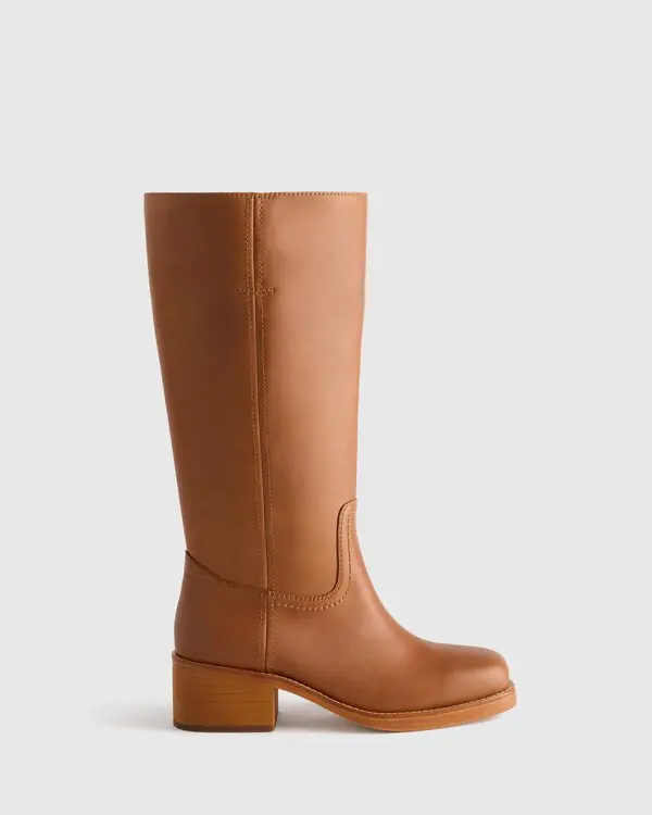 Quince Italian Leather Knee-high Block Heel Boots - Chestnut