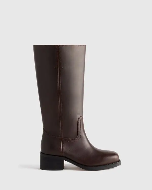 Quince Italian Leather Knee-high Block Heel Boots - Coffee Bean