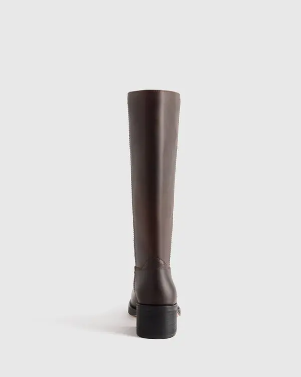 Quince Italian Leather Knee-high Block Heel Boots - Coffee Bean