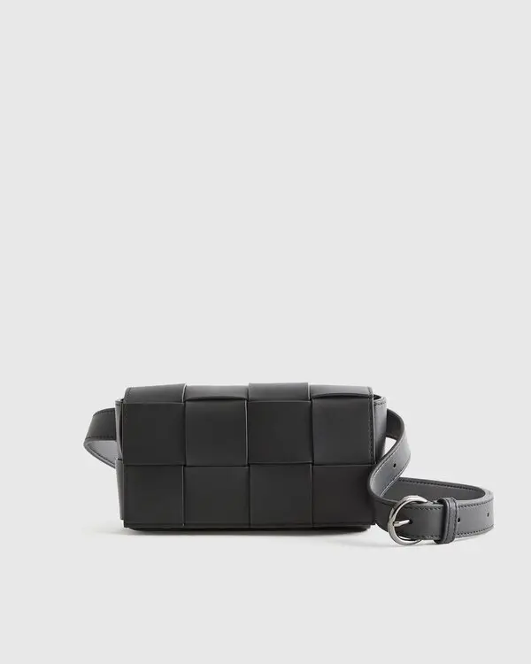 Quince Italian Leather Handwoven Box Belt Bag - Black