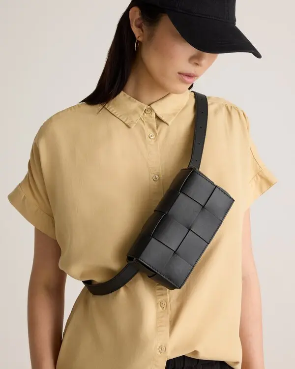 Quince Italian Leather Handwoven Box Belt Bag - Black