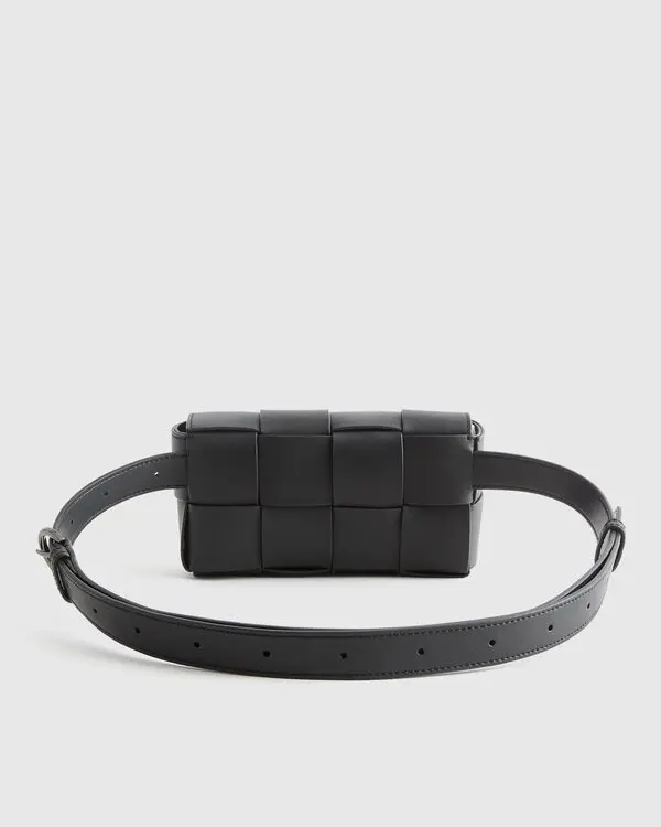 Quince Italian Leather Handwoven Box Belt Bag - Black