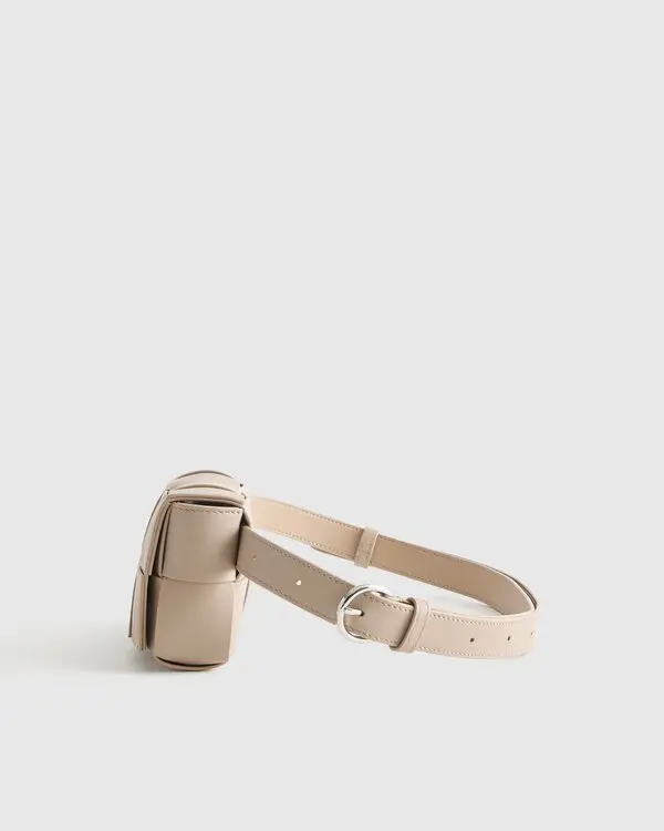 Quince Italian Leather Handwoven Box Belt Bag - Taupe