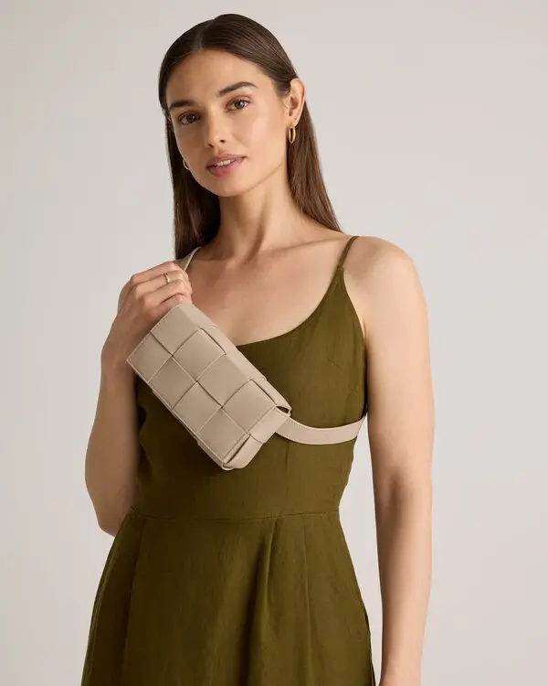 Quince Italian Leather Handwoven Box Belt Bag - Taupe