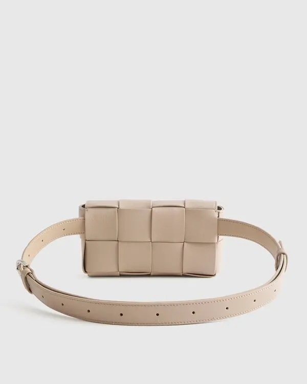 Quince Italian Leather Handwoven Box Belt Bag - Taupe
