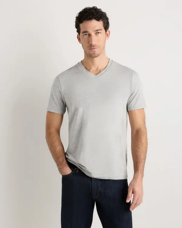 Quince 100% Pima Cotton Luxe Touch V-neck T-shirt - Heather Grey
