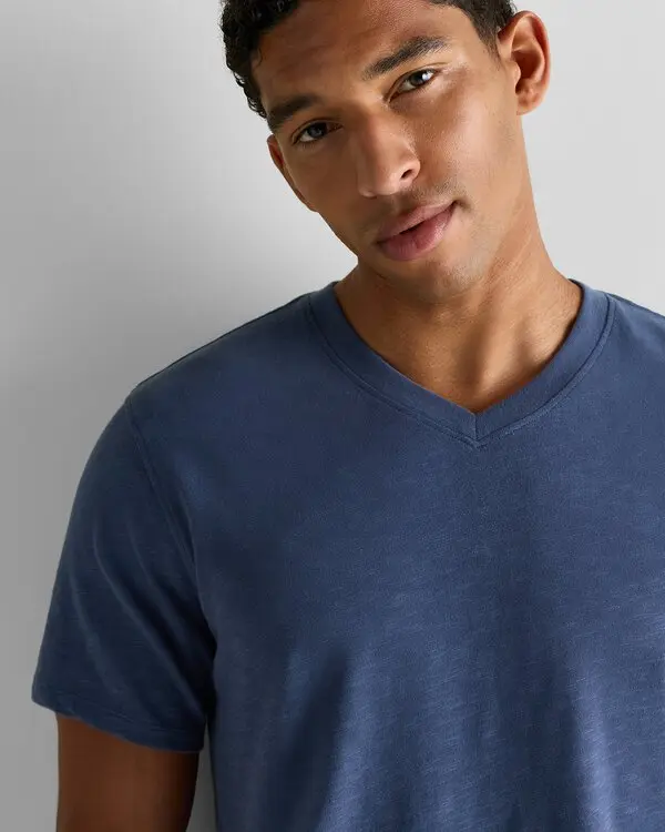 Quince Slub V-neck T-shirt - Storm Blue