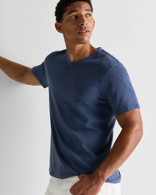 Quince Slub V-neck T-shirt - Storm Blue