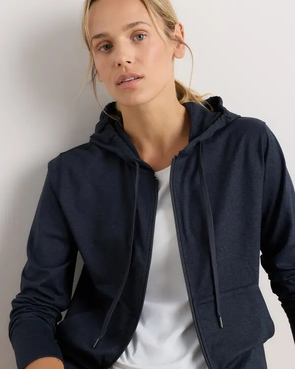 Quince Performance Full Zip Hoodie - Heather Deep Navy