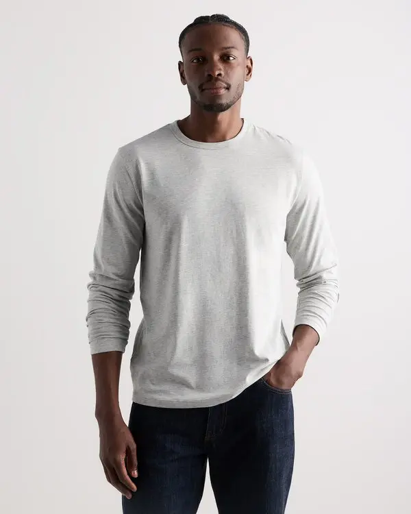 Quince 100% Pima Cotton Luxe Touch Long Sleeve T-shirt - Heather Grey