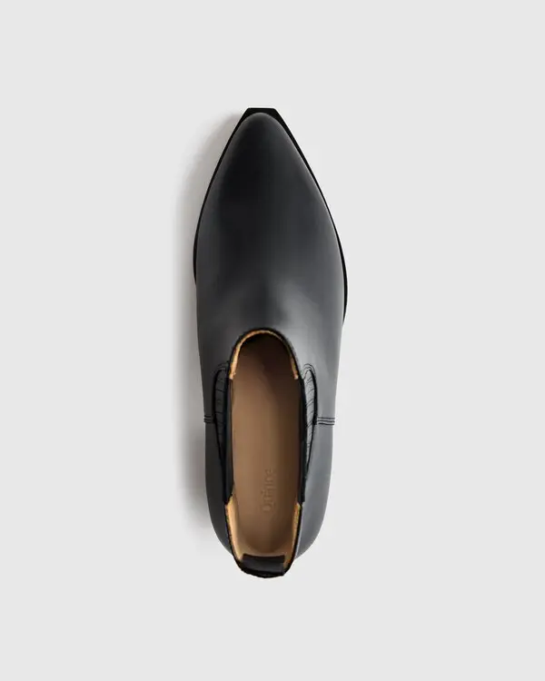 Quince Italian Leather Western Chelsea Ankle Boots - Black