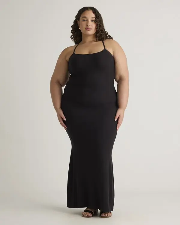 Quince Tencel Rib Knit Maxi Slip Dress - Black