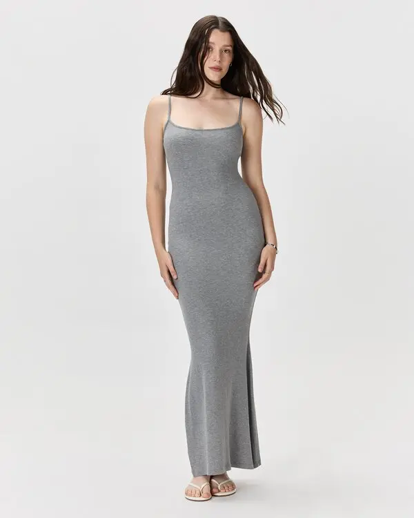 Quince Tencel Rib Knit Maxi Slip Dress - Heather Grey
