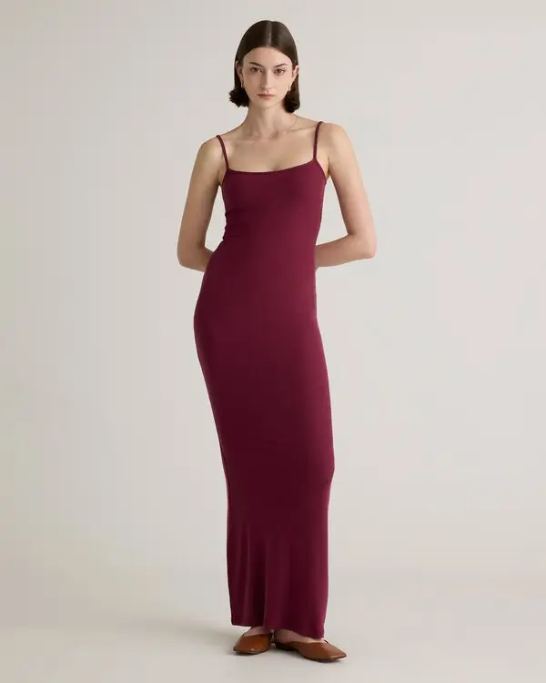 Quince Tencel Rib Knit Maxi Slip Dress - Wine