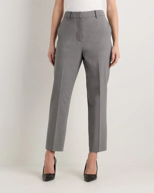 Quince Italian Wool Slim Leg Ankle Trousers - Grey Melange