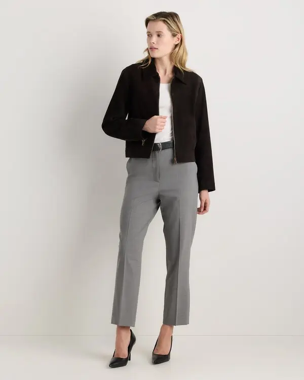 Quince Italian Wool Slim Leg Ankle Trousers - Grey Melange