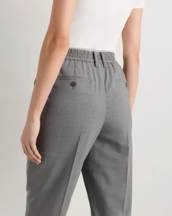 Quince Italian Wool Slim Leg Ankle Trousers - Grey Melange