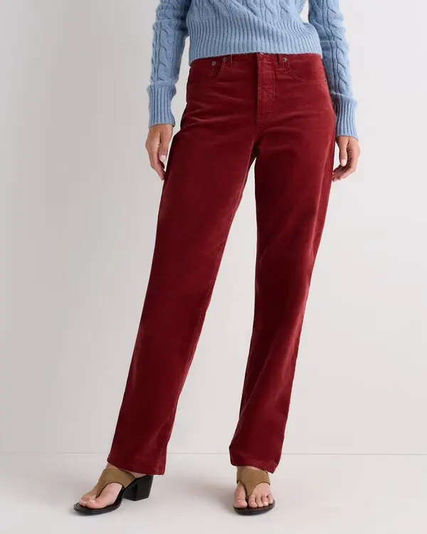 Quince Organic Stretch Corduroy Straight Leg Pants - Deep Brick Red