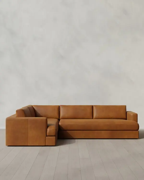Quince Sierra Curved Arm L Sectional In Leather - Auburn
