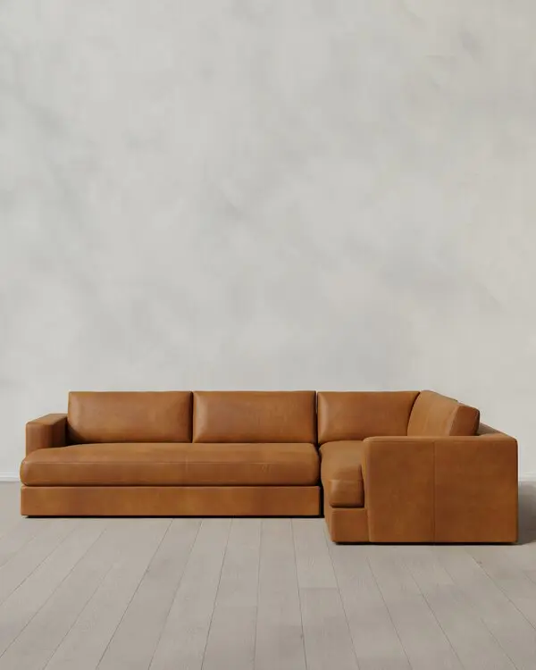Quince Sierra Curved Arm L Sectional In Leather - Auburn