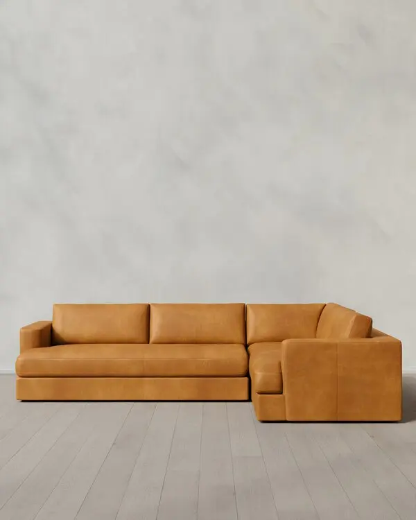 Quince Sierra Curved Arm L Sectional In Leather - Scotch