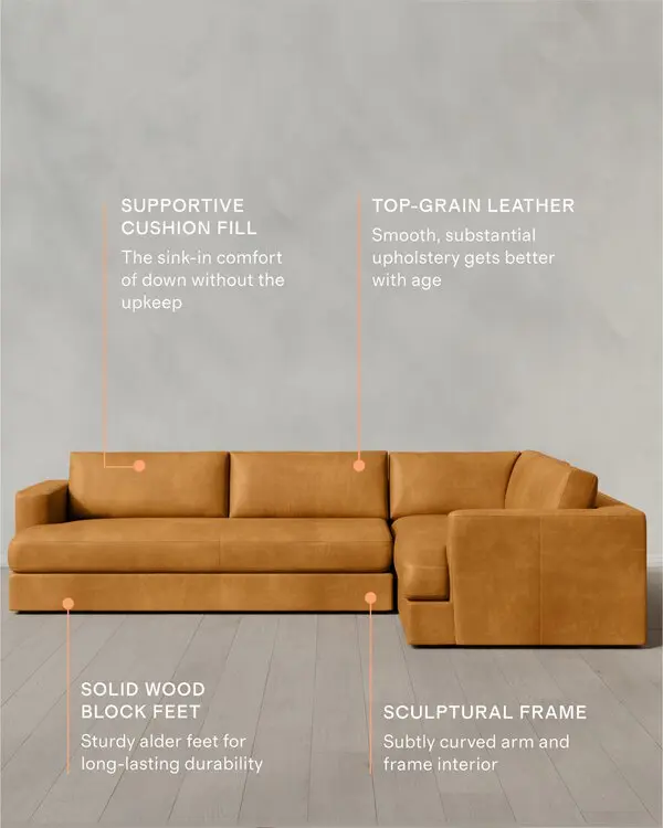 Quince Sierra Curved Arm L Sectional In Leather - Scotch