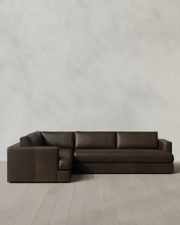 Quince Sierra Curved Arm L Sectional In Leather - Smoke