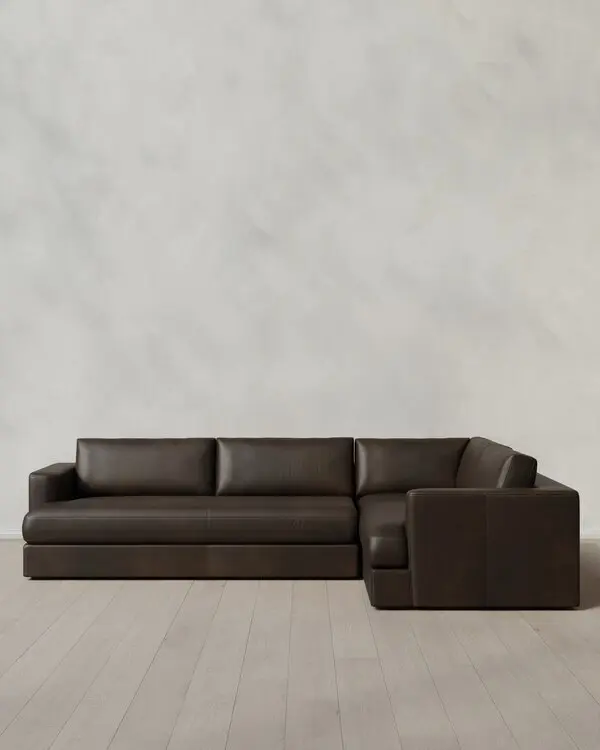 Quince Sierra Curved Arm L Sectional In Leather - Smoke