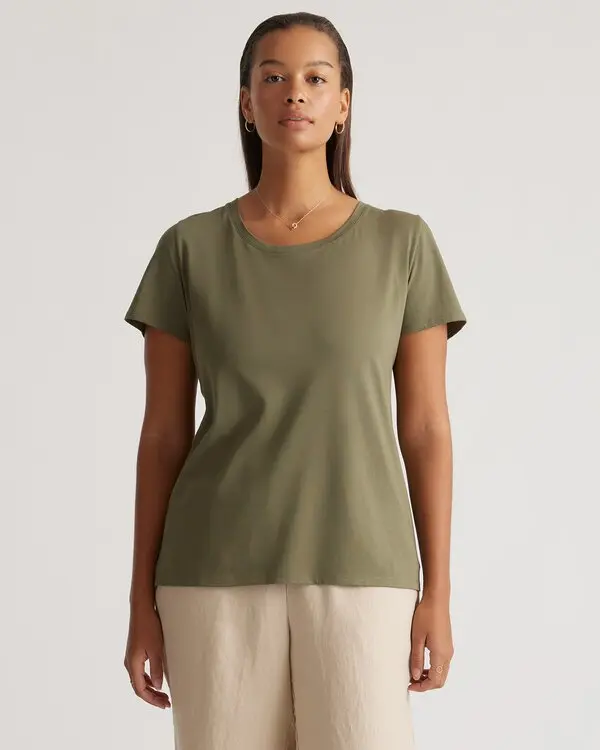 Quince Cotton Modal Crew Neck T-shirt - Dark Olive