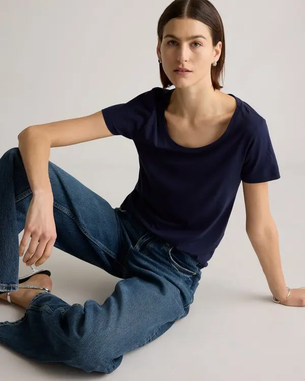 Quince Cotton Modal Scoop Neck T-shirt - Navy