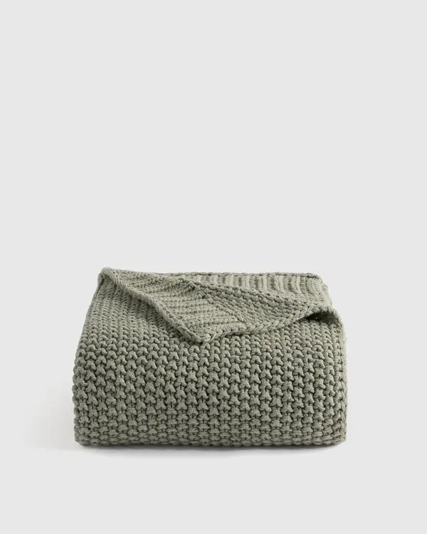 Quince Cotton Fisherman Throw - Dried Sage